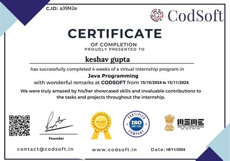 Keshav Gupta On Linkedin Javadevelopment Codsoft Internship Careergrowth Opentowork