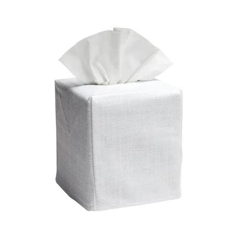Wildflowers Tissue Box Cover In White Linen And Cotton Embroidered