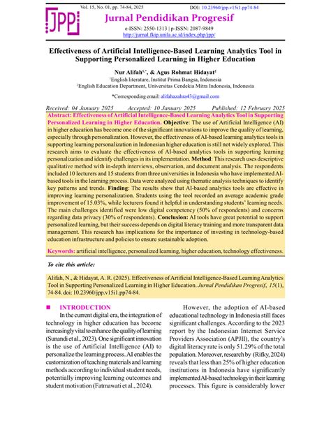 Pdf Effectiveness Of Artificial Intelligence Based Learning Analytics