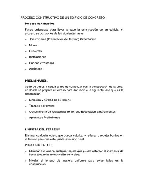 Proceso Constructivo De Un Edificio De Concreto Pdf Fundación