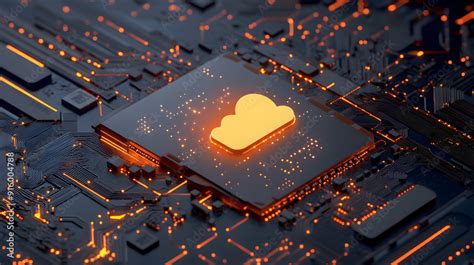 Data Storage Technology Concept With Cloud Symbol On A Microchip