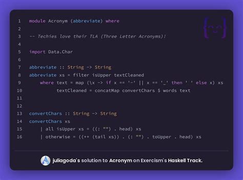 Juliagodas Solution For Acronym In Haskell On Exercism