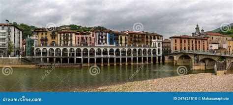 Panorama View Of The Historic City Center Of Tolosa And The Oria River