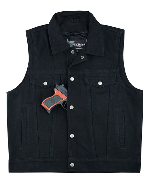 Vb917bk Mens Black Denim Vest With Collar Blackbeards Motorcycle