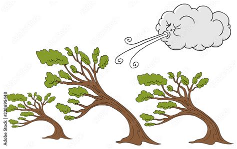 Fluffy Trees And Cloud Blowing Wind Stock Vector Adobe Stock
