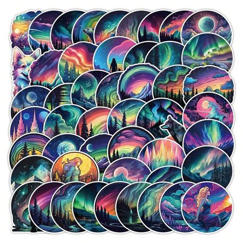 50 Stuks Levendige Waterdichte Stickers Met Het Noorderlicht Schattige Esthetische Vinyl
