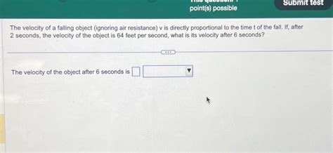 Solved The Velocity Of A Falling Object Ignoring Air