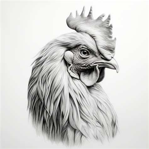 Realistic Black And White Rooster Portrait Tattoo Drawing Premium Ai