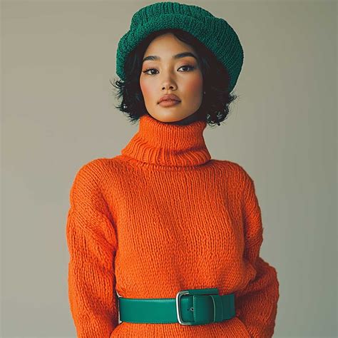6 Turtle Neck Outfit Ideas With Bright Orange And Teal Accents • 333k