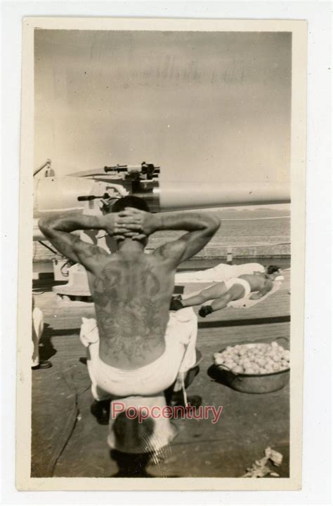 Photograph 1938 China Chefoo Us Navy Sailor Kp Duty Large Tattoo Uss