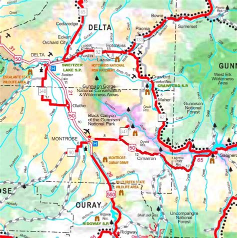 Black Canyon Of The Gunnison Area Road Map