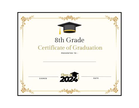 Eighth Grade Graduation Diploma Certificate Instant Download Printable