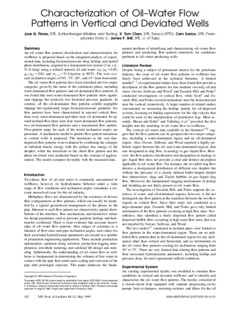 Pdf Characterization Of Oil Water Flow Patterns In Vertical And Deviated Wells