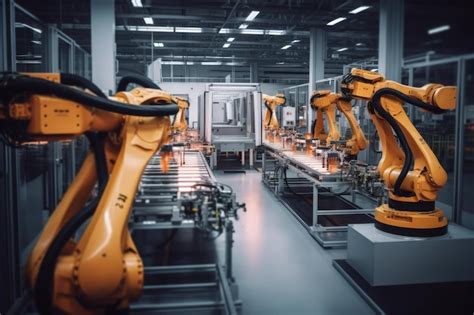Premium Ai Image Futuristic Scene Robots In An Automated Factory Generative Ia