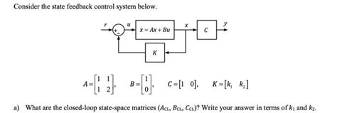 Solved Consider The State Feedback Control System Below