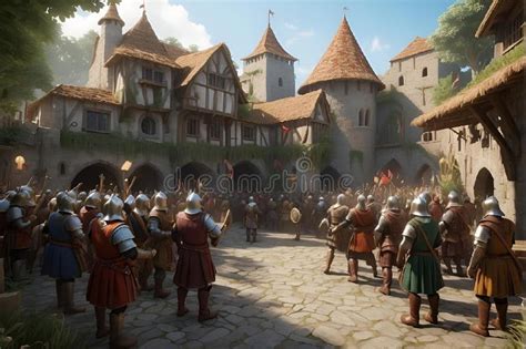 Ai Generated Illustration Of The Knights Pictured In A Medieval Town