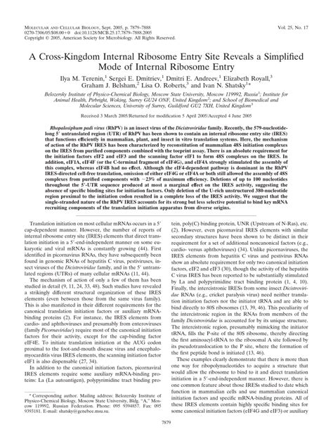 Pdf A Cross Kingdom Internal Ribosome Entry Site Reveals A Simplified