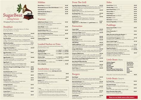 Menu At Sugarbeat Eating House Restaurant Norwich