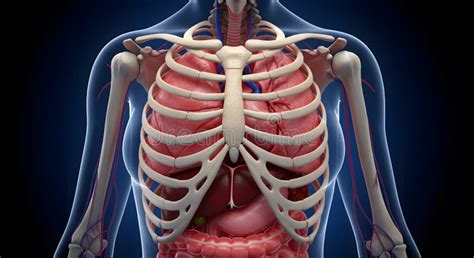 Anatomical Illustration Of Human Torso Showing Skeleton Lungs And