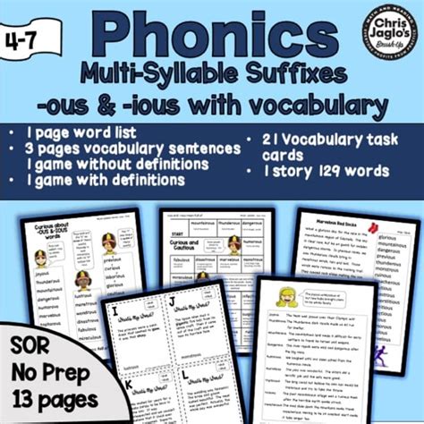 Phonics Sor Suffixes Ous And Ious Multi Syllable Words Vocabulary