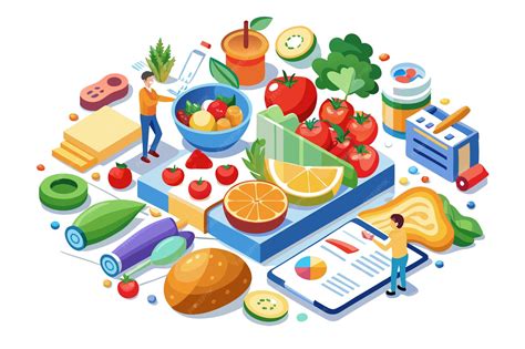 Isometric Illustration Of A Healthy Lifestyle With People Fruits
