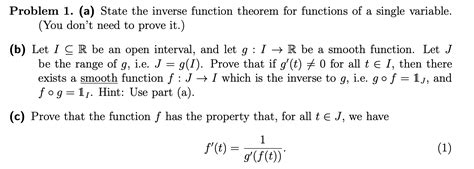 Solved Problem A State The Inverse Function Theorem For Chegg Com
