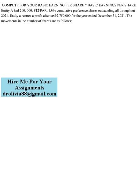 Compute For Your Basic Earning Per Share Basic Earnings Per Share Epdf