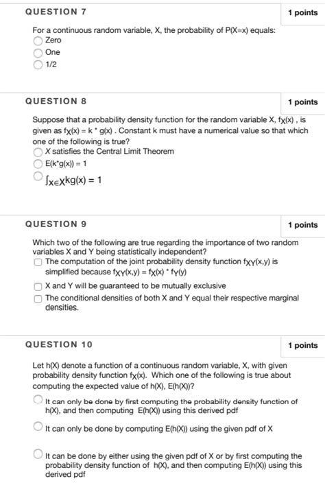 solved question 7 1 points for a continuous random variable