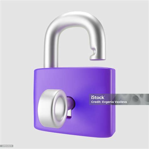 3d Purple Unlocked Padlock Icon With Key Isolated On Gray Background Render Minimal Open Padlock