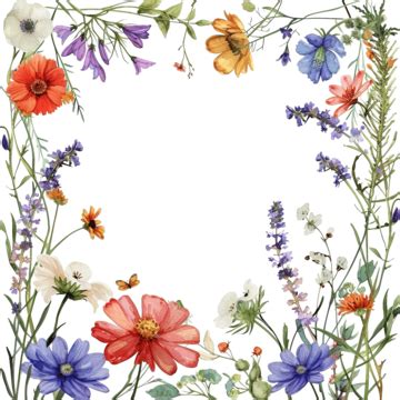 Wildflowers Frame Watercolor Clipart Frame Wildflower Herb Png