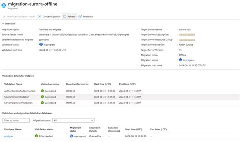 移行サービスを使用して Amazon Aurora からオフラインで移行する Azure Database For Postgresql
