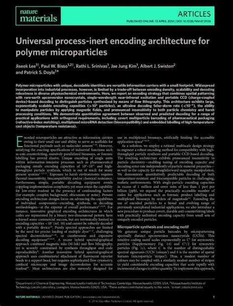 Pdf Universal Process Inert Encoding Architecture For Polymer … Doylegroup Pubs