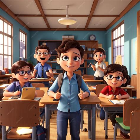 Virtual Classroom Adventures 3d Cartoon Edition Premium Ai Generated