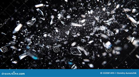Broken Glass Fragments Exploding In The Air With A Black Background