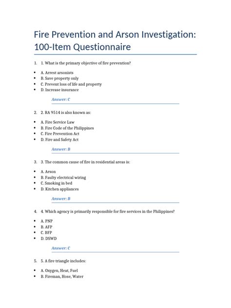 Fire Prevention And Arson Quiz Guide Pdf Arson Crime And Violence