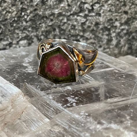 Watermelon Tourmaline Slice Ring