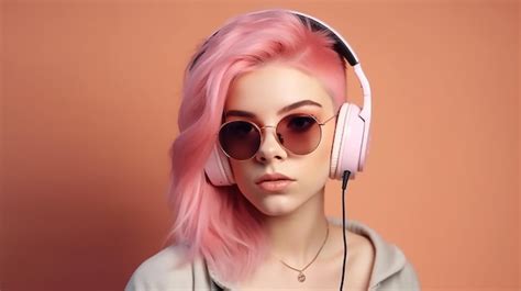 Premium Ai Image A Girl With Pink Hair Wearing Sunglasses And A White