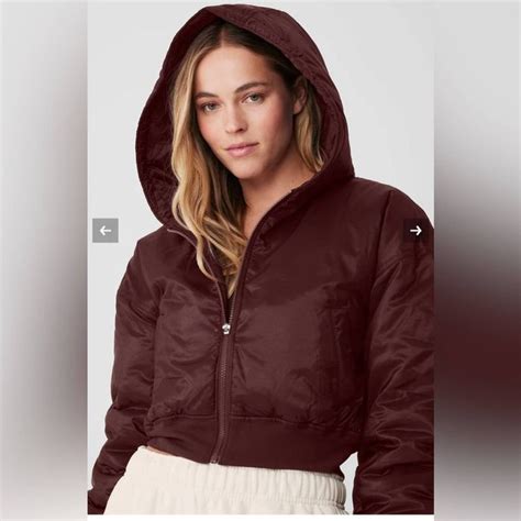 Alo Yoga Alo Yoga Ripstop Crop Hoodie Jacket Cherry Cola Small New