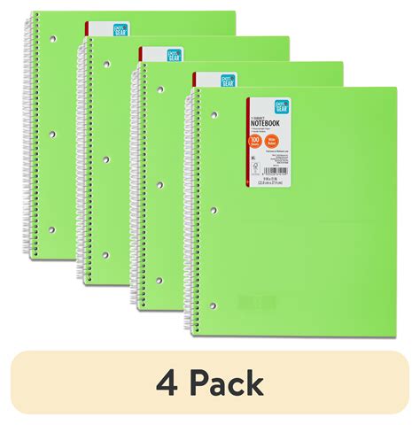 4 Pack Pen Gear Wide Ruled 1 Subject Notebook With Inside Pockets 9 X 11 Green 100