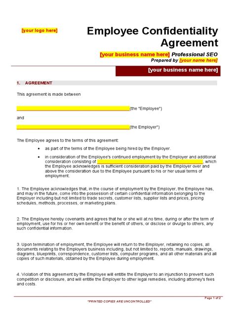 Business Procedure Template 11 Pdf Trade Secret Employment