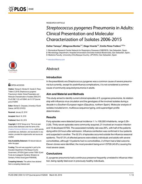 Pdf Streptococcus Pyogenes Pneumonia In Adults Clinical Presentation And Molecular