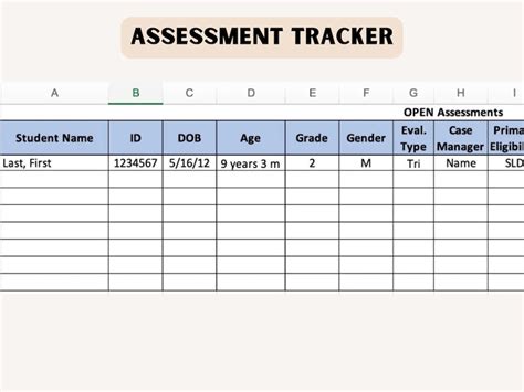 Assessment Tracker Spreadsheet School Psych Organization Testing