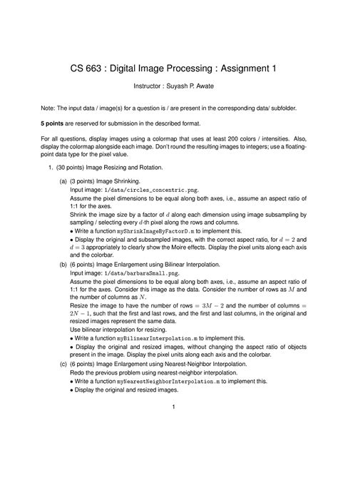 Assignment Transformations CS Digital Image Processing Assignment Instructor