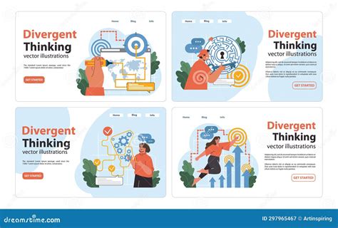 Divergent Thinking Set Flat Vector Illustration Stock Illustration Illustration Of Vector
