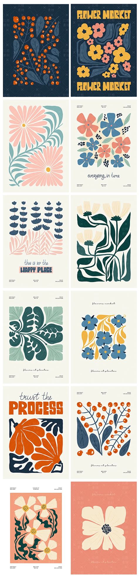 手绘北欧小清新植物花卉素材花朵插画海报装饰画芯矢量eps 1 花瓣网