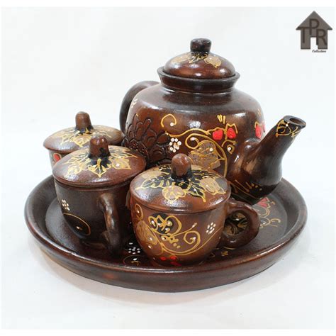 Jual Gerabah Tea Set Premium Set Poci Batik Tulis Tanah Liat Shopee Indonesia