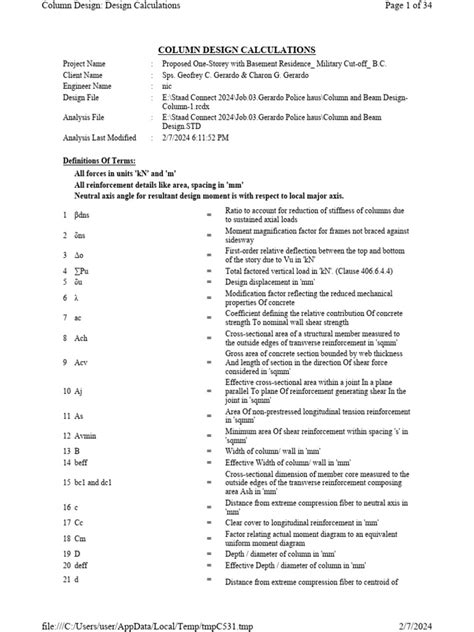 Column Design Calculation Pdf Bending Beam Structure