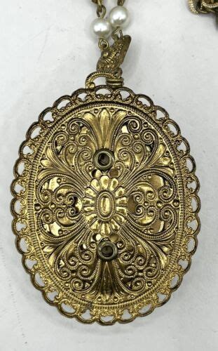 Vintage West Germany Brass Filigree Pink Slag Glass Cameo Pendant
