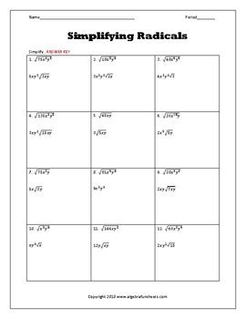 Radical Expressions Simplifying Radicals With Variables Worksheet 2