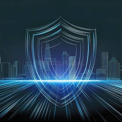 Collage With Modern Design Of Electronic Shield Symbolizing The Concept